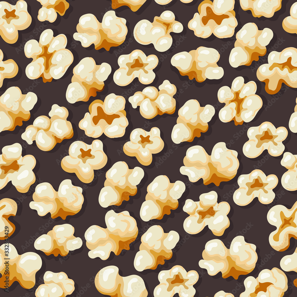 Popcorn seamless. Movie symbols popping hand fast snacks vector pattern ...