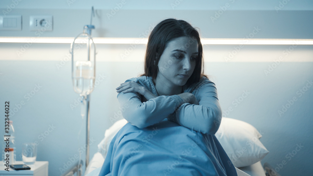 Hospital Patient In Bed At Night