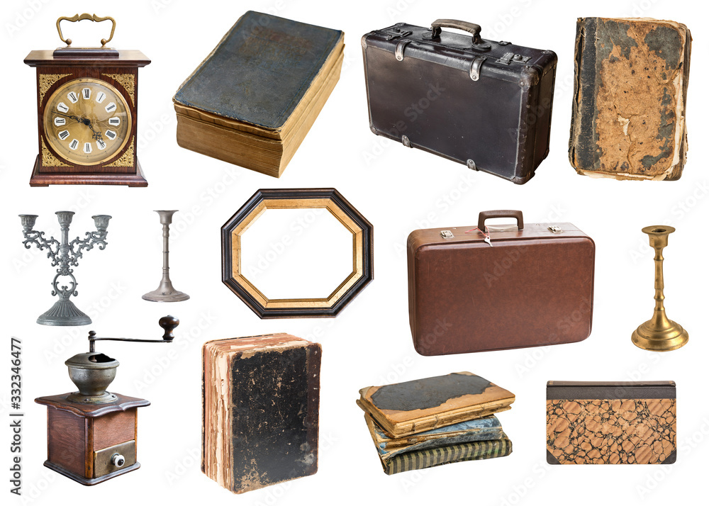 Set of a huge amount gorgeous old vintage items. Old books,desk clock ...