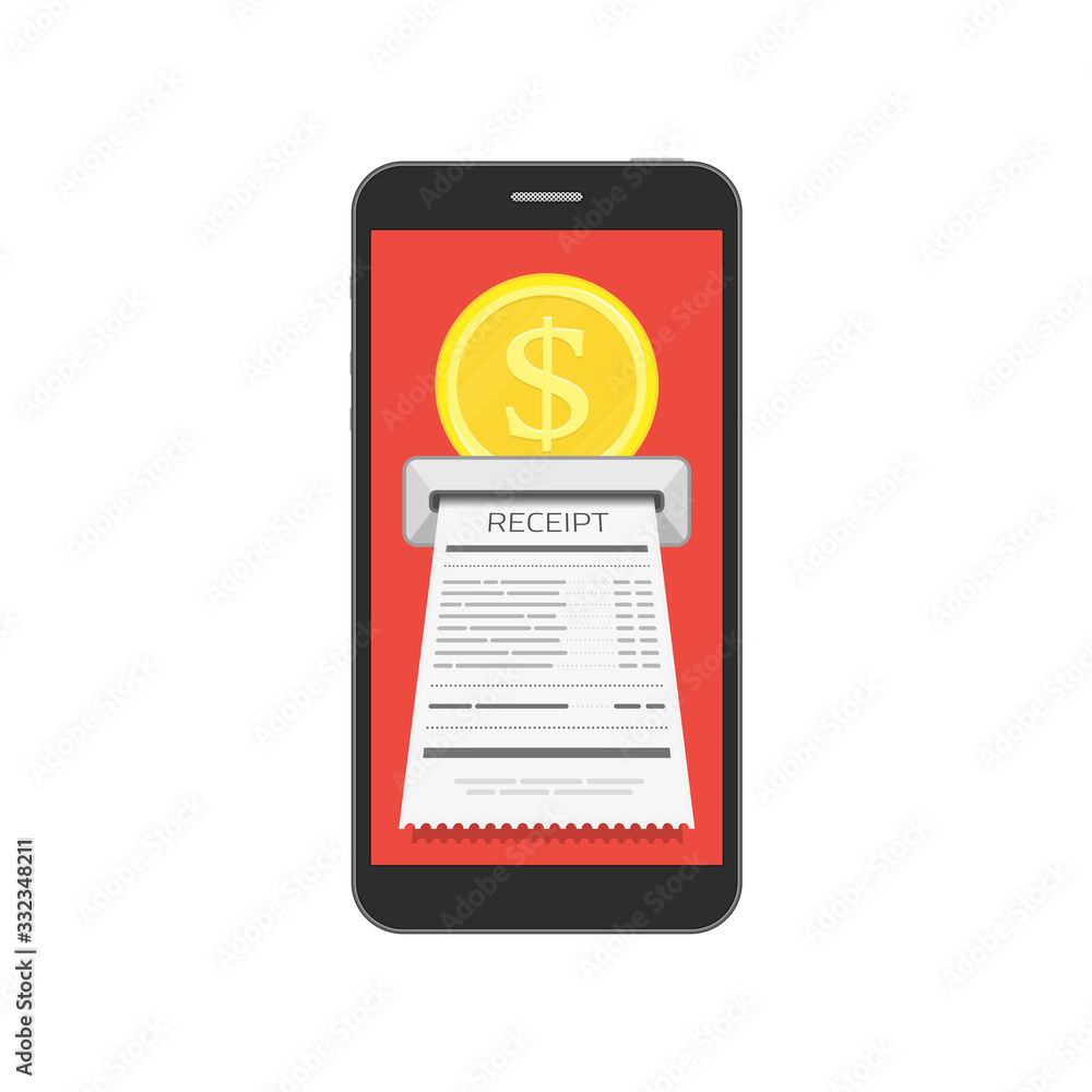 Receipt bill on smartphone screen. Billing check online, bills checking ...