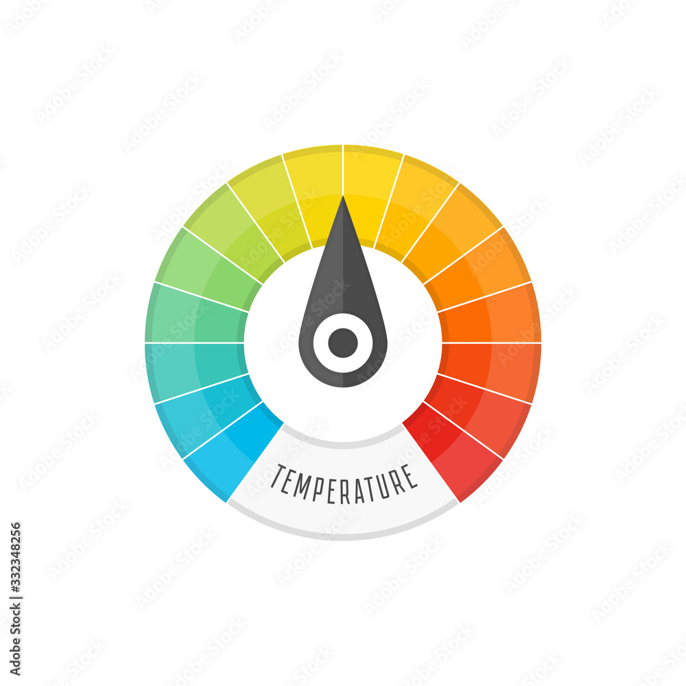 Round temperature gauge, isolated on white background. Colored ...