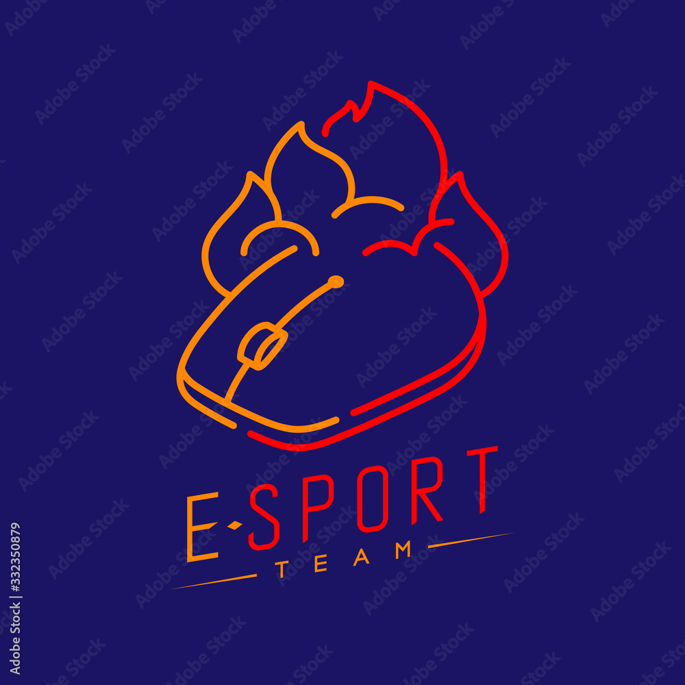 Esport logo icon outline stroke, Mouse gaming gear with fire design ...
