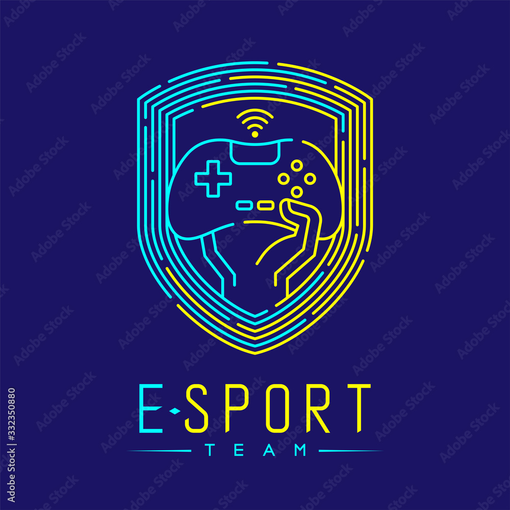 Esport logo icon outline stroke in shield frame, Joypad or Controller ...