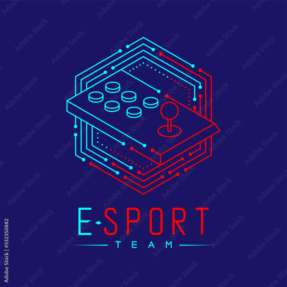 Esport logo icon outline stroke in hexagon frame, Arcade fighting ...