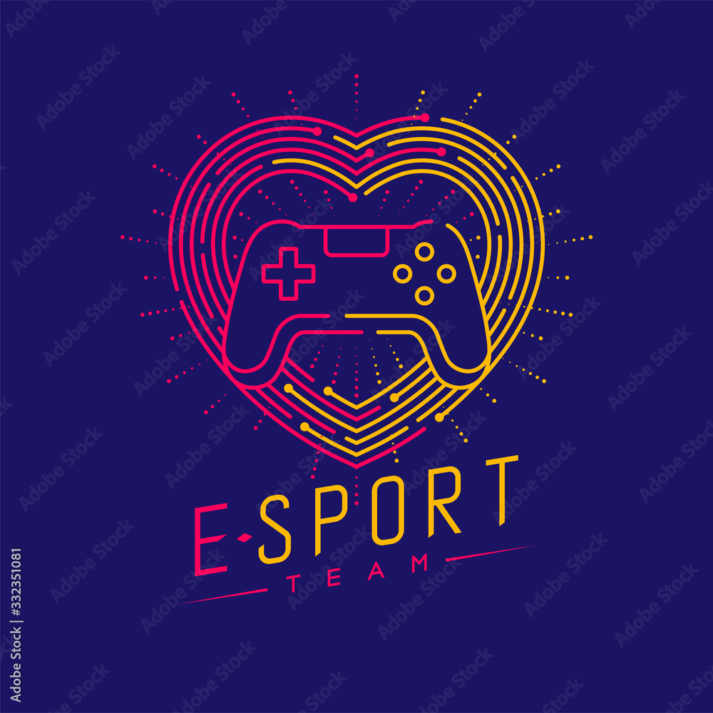 Esport logo icon outline stroke in heart love frame and radius, Joypad ...