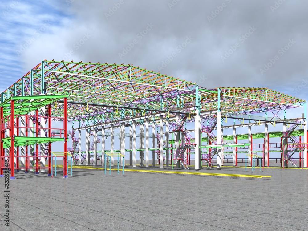 BIM-project of an industrial production frame of a building . 3D ...
