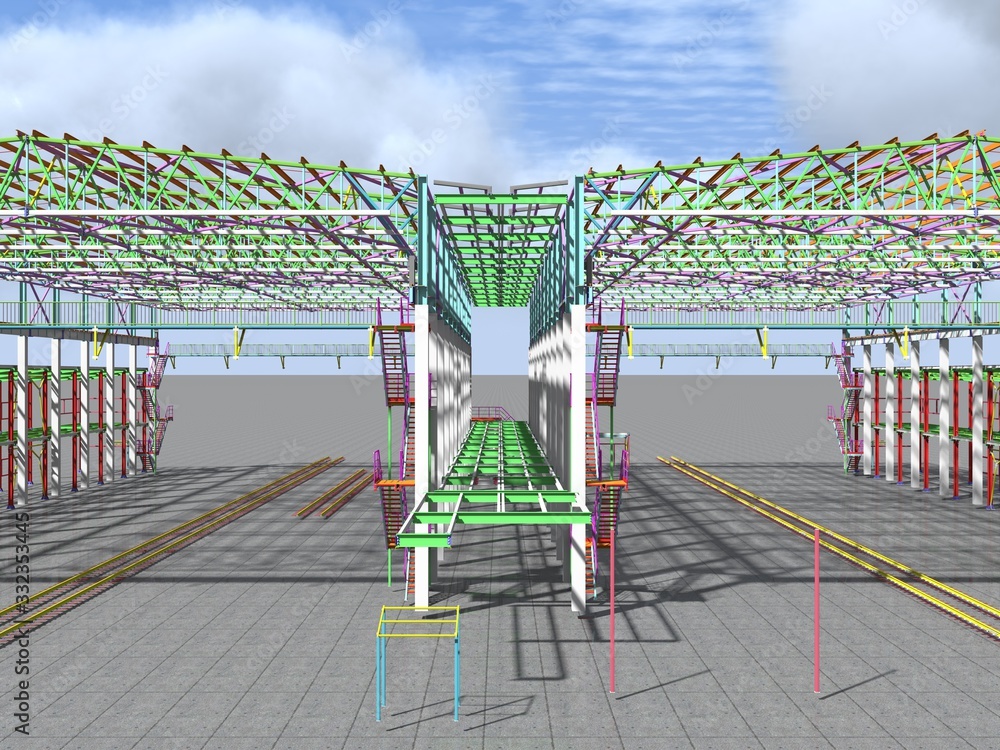 BIM-project of an industrial production frame of a building . 3D ...