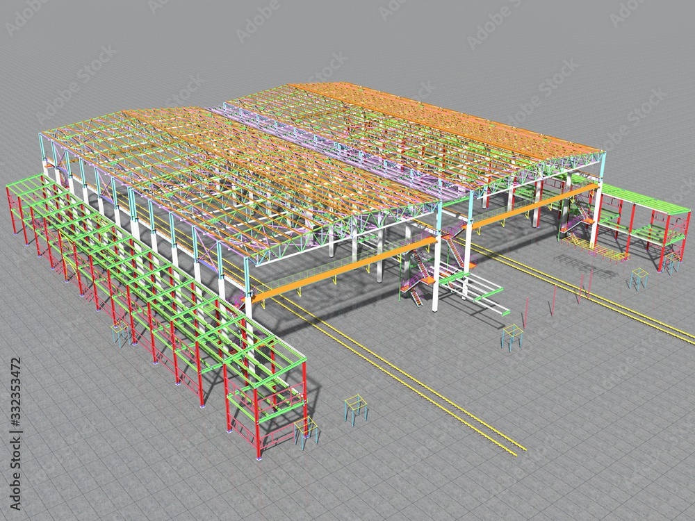 BIM-project of an industrial production frame of a building . 3D ...