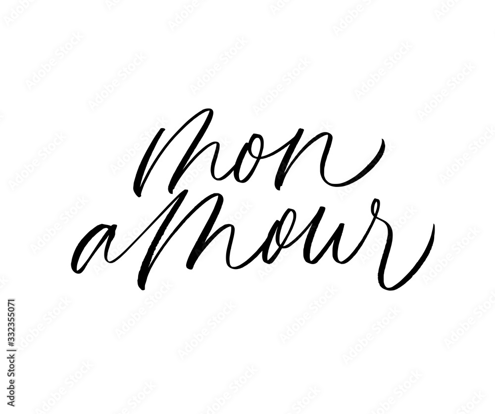 Mon amour black ink vector lettering. Elegant handwritten French phrase ...
