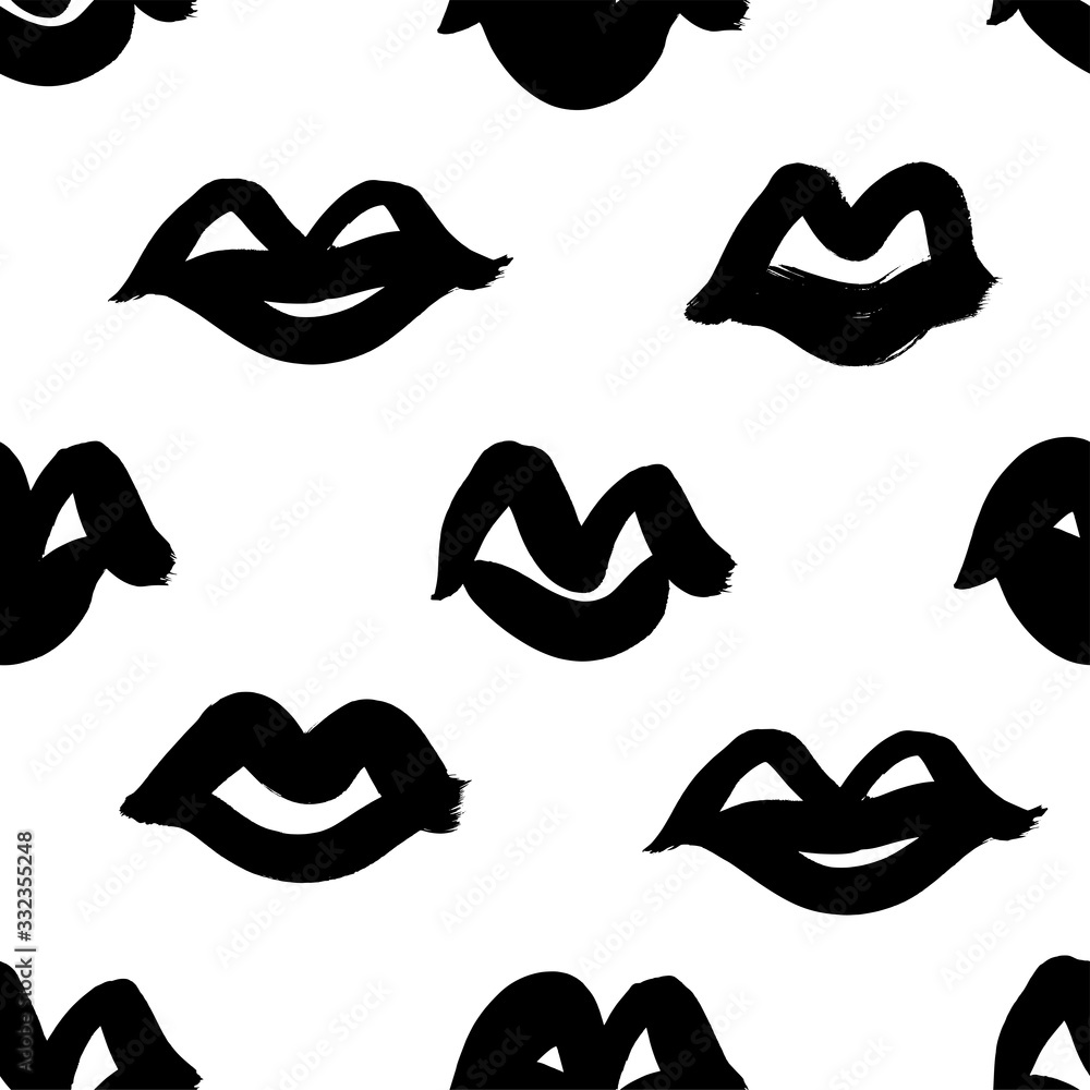 Black paint lips vector seamless pattern. Abstract girl's and woman's ...