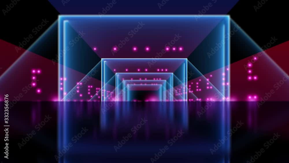 Abstract background animation moving through neon glow geometry frames ...