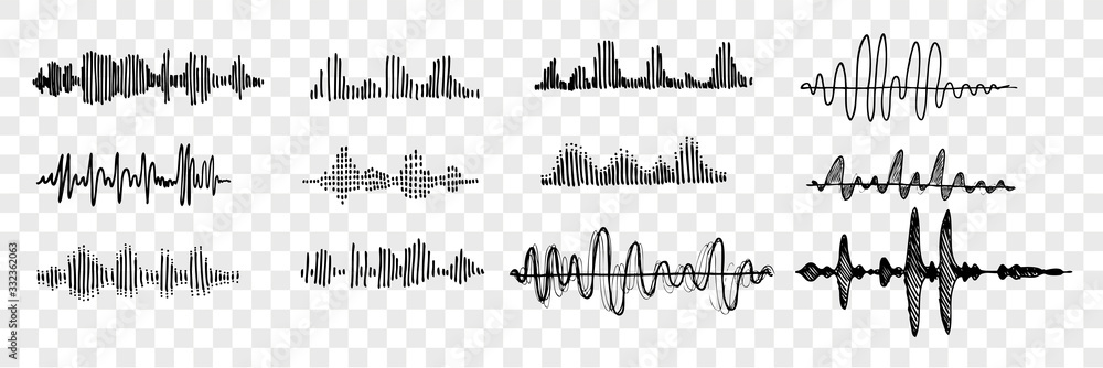 Hand drawn sound waves set collection Stock Vector | Adobe Stock