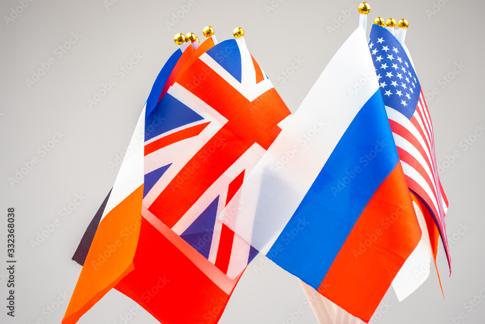 Flags of the world on a light background. Official symbols of States ...