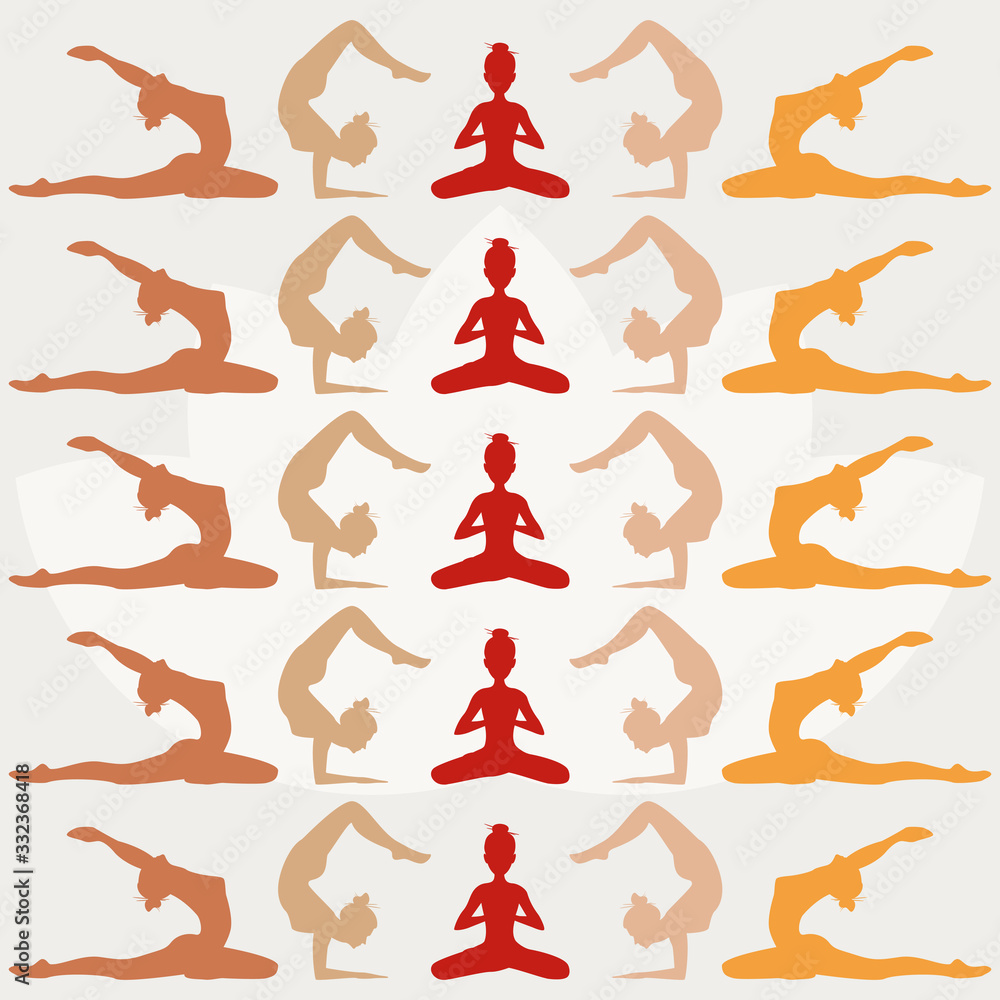 Different yoga poses. Background with female silhouettes. Stock Vector ...