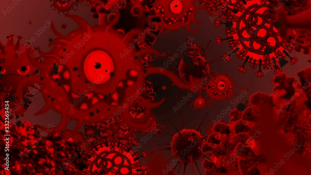 Medical illustration 2d, 3d animation background of cells, bacteria ...