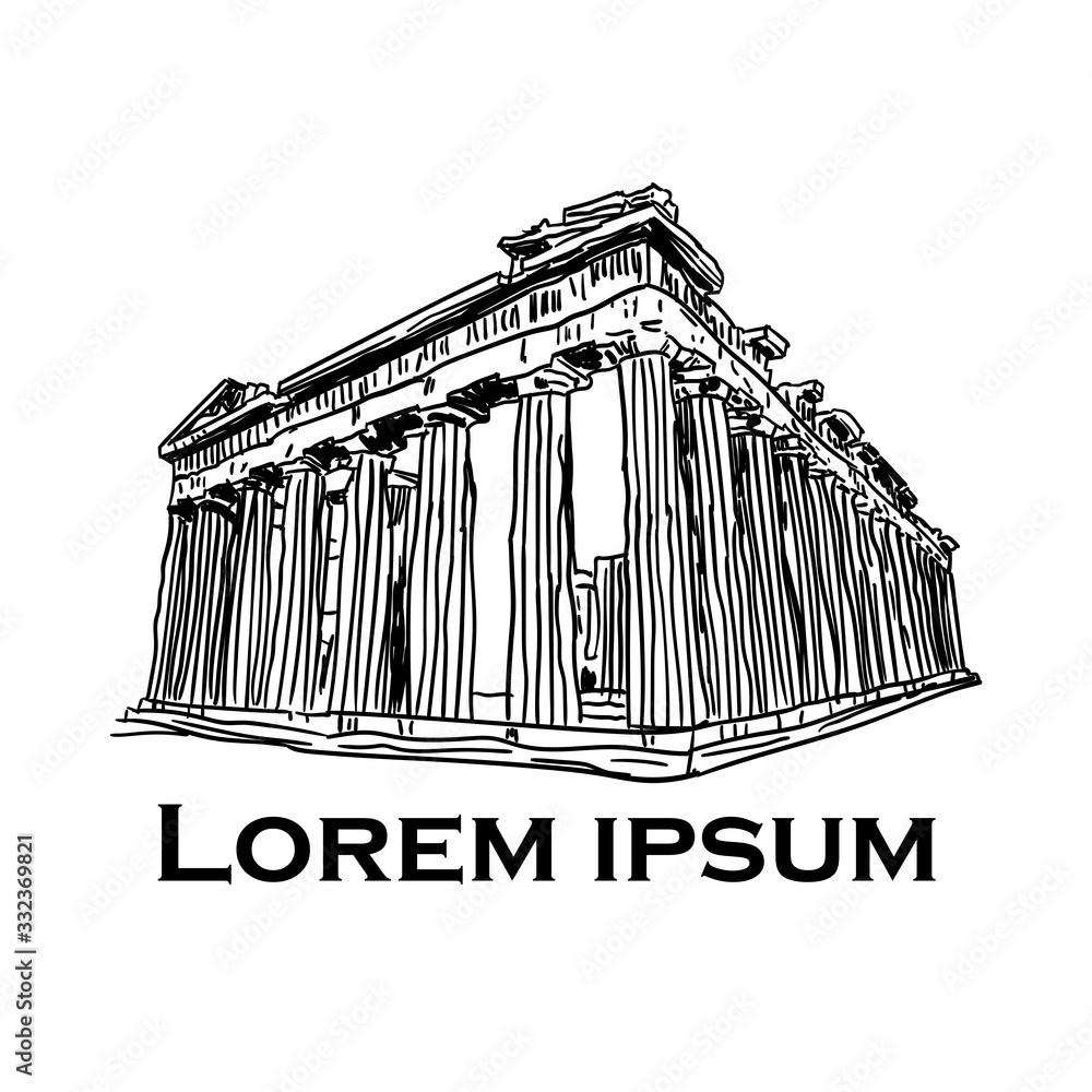 hand-drawn drawing of the famous building of ancient architecture in ...
