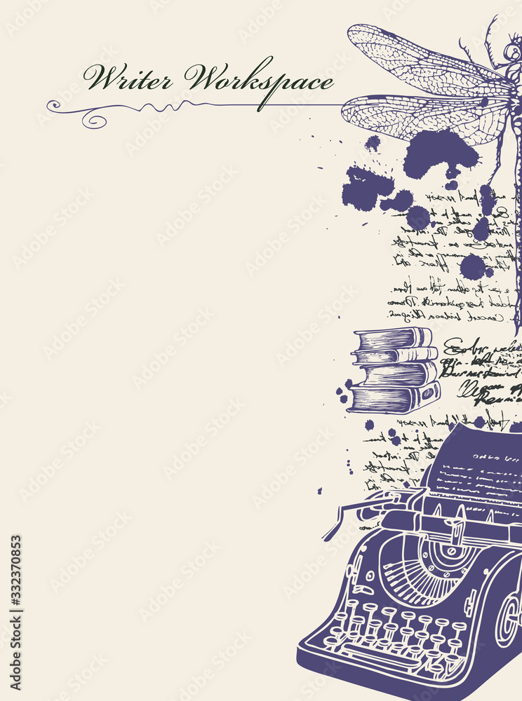 Vector banner on a writers theme with sketches and place for text ...
