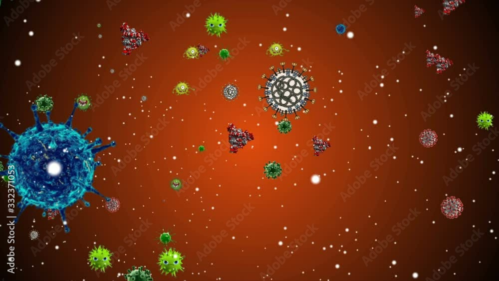 Medical illustration 2d, 3d animation background of cells, bacteria ...