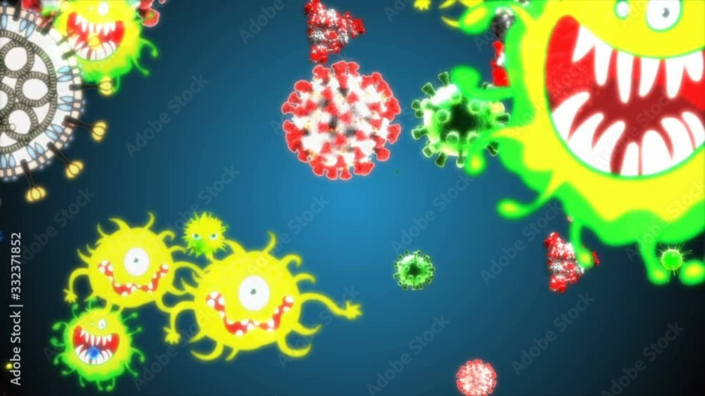 Medical illustration 2d, 3d animation background of cells, bacteria ...