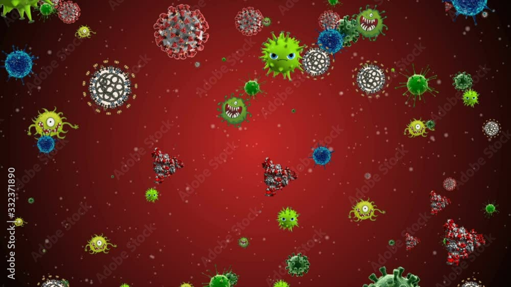 Medical illustration 2d, 3d animation background of cells, bacteria ...