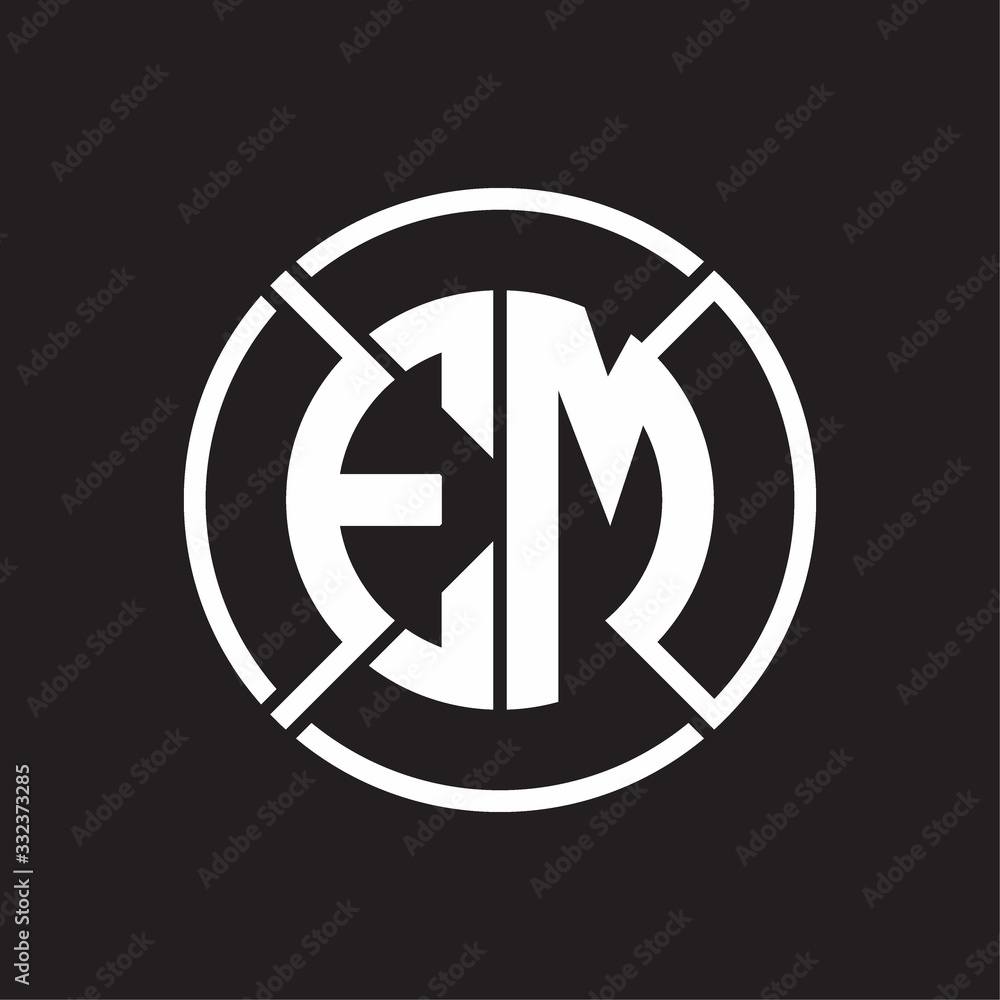 EM Logo monogram with four part circle slash rounded design template ...