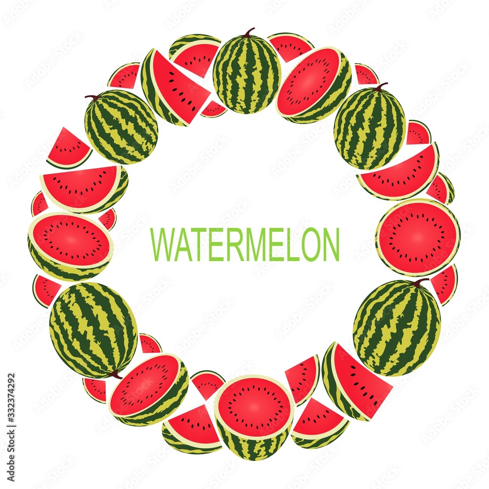 Wreath with watermelon. Vector Illustration with fresh watermelon in ...