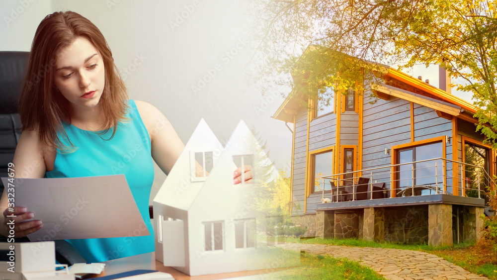 Girl creates a model of the building. Concept - work in an ...