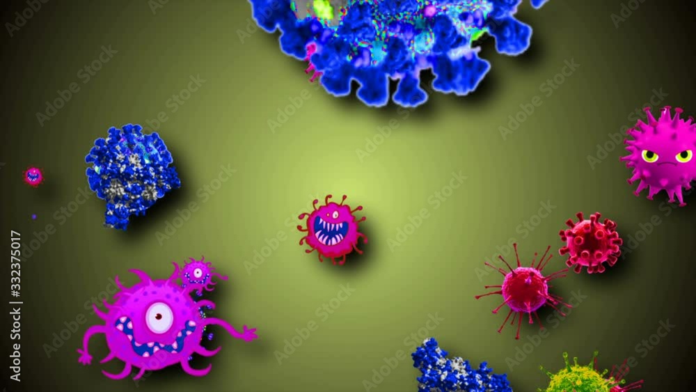 Medical illustration 2d, 3d animation background of cells, bacteria ...