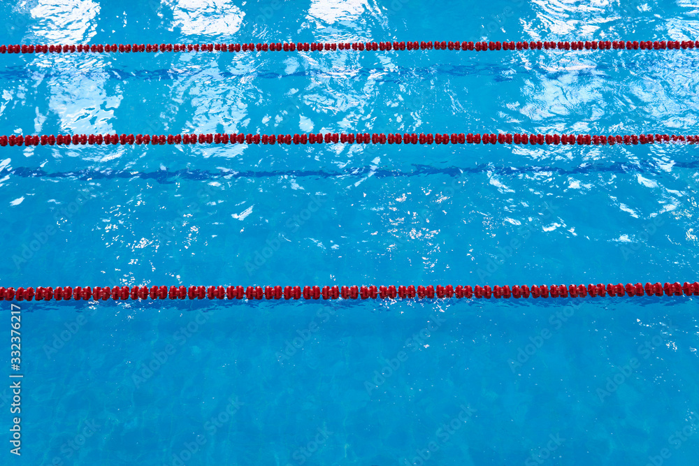 Swimming pool. Empty tracks of a sports swimming pool. Top view The ...