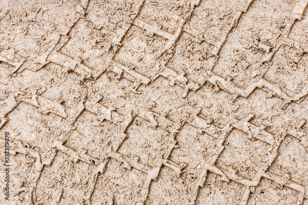 Mud tyre mark background. Wet sand tire print texture. Car trail track ...