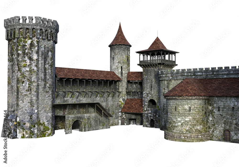 3D Rendered Medieval Castle on White Background - 3D Illustration Stock ...
