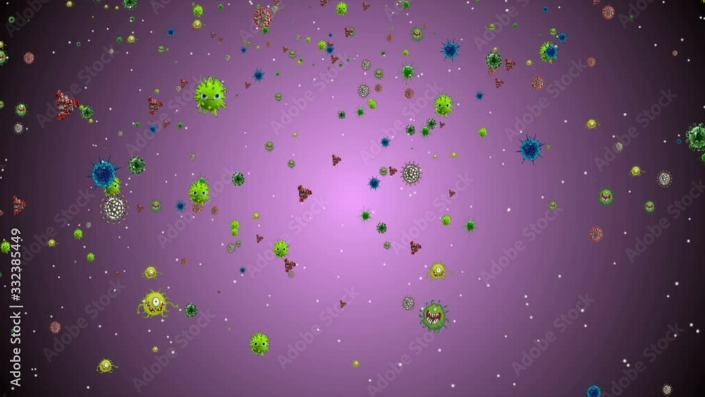 Medical illustration 2d, 3d animation background of cells, bacteria ...