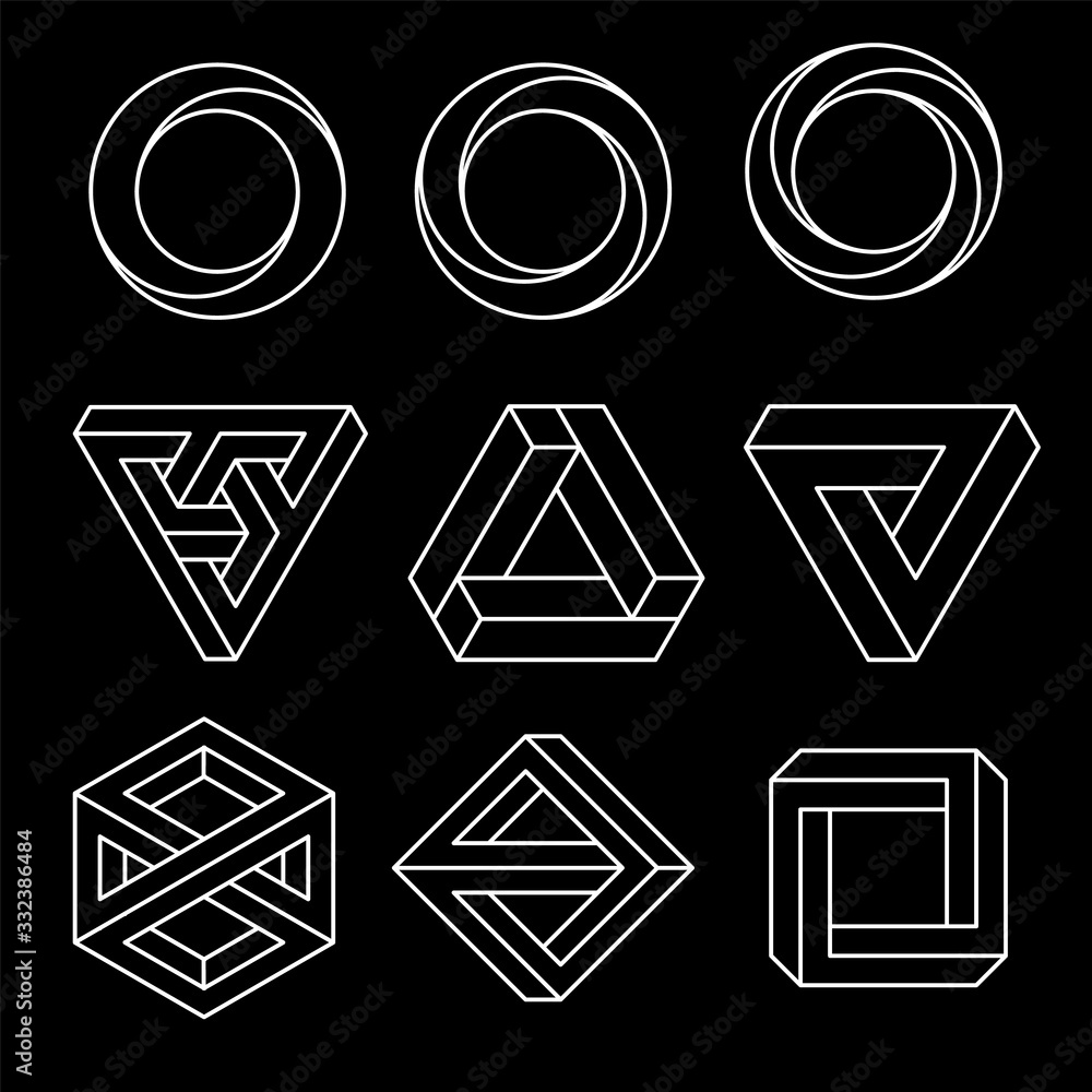 Set of impossible shapes. Optical Illusion. Vector Illustration ...