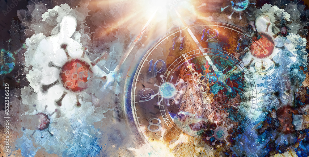 Coronavirus. Clock showing five minutes to twelve. Time to stop and ...