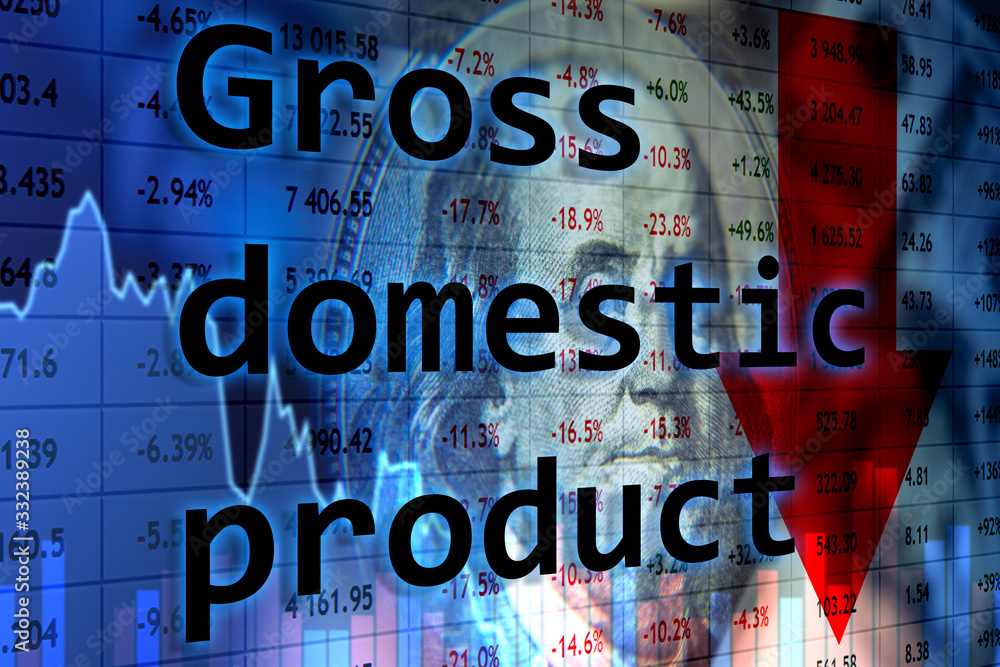 Gross domestic product. Negative GDP. Concept - GDP is falling. Big red ...