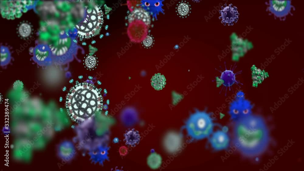 Medical illustration 2d, 3d animation background of cells, bacteria ...