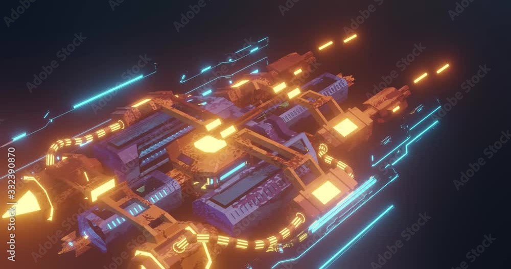 Future spaceship floating in the space 4k animation. Sci-Fi mothership ...