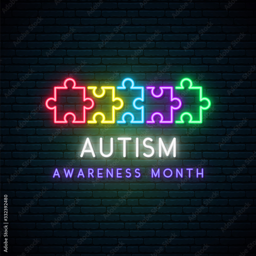 Colorful puzzle symbol of Autism awareness month. Colorful puzzles in ...