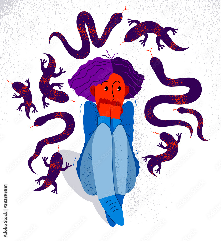 Herpetophobia fear of reptiles snakes and lizards vector illustration ...