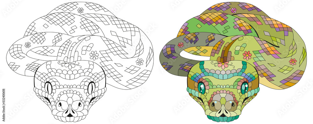 Zentangle snake. Hand drawn decorative vector illustration. Stock ...