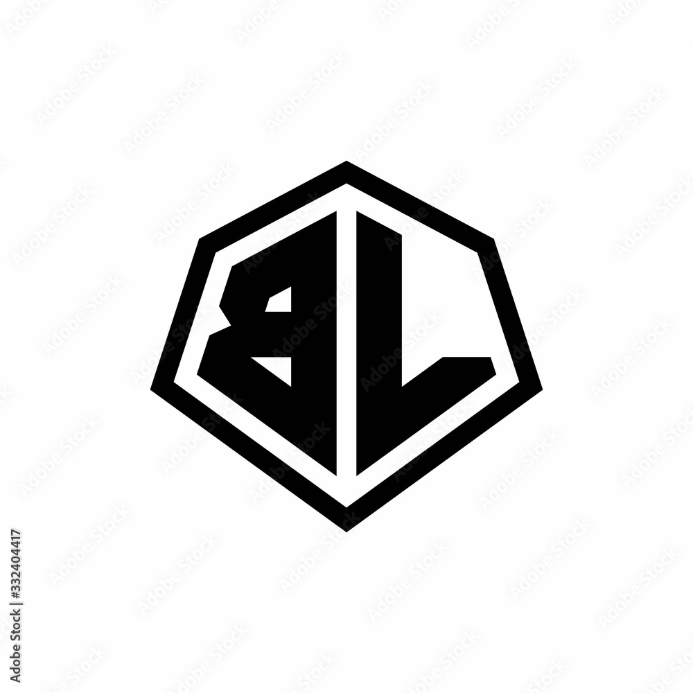 BL monogram logo with hexagon shape and line rounded style design ...