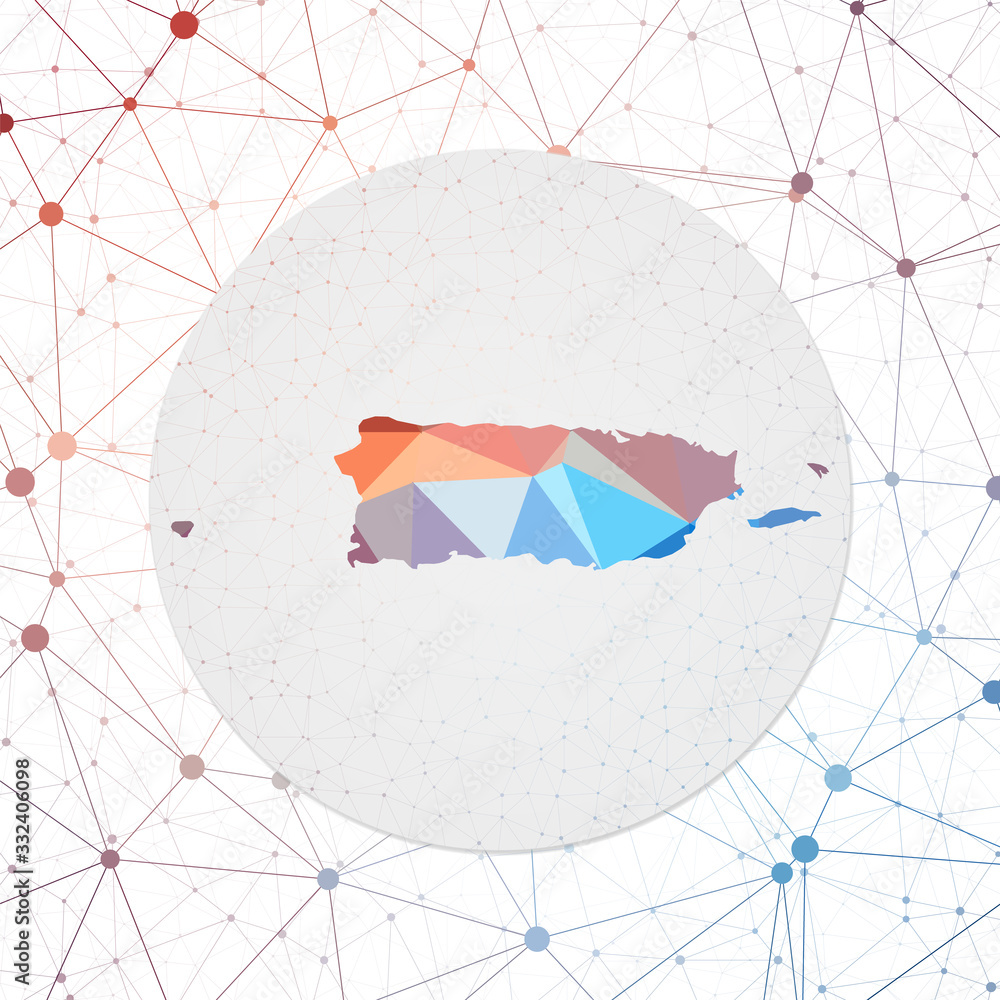 Abstract vector map of Puerto Rico. Technology in the country geometric style poster. Polygonal ...