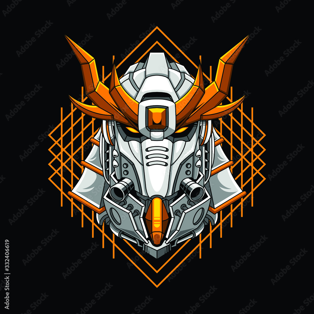 Mecha head samurai with sacred geometry pattern Stock Vector | Adobe Stock