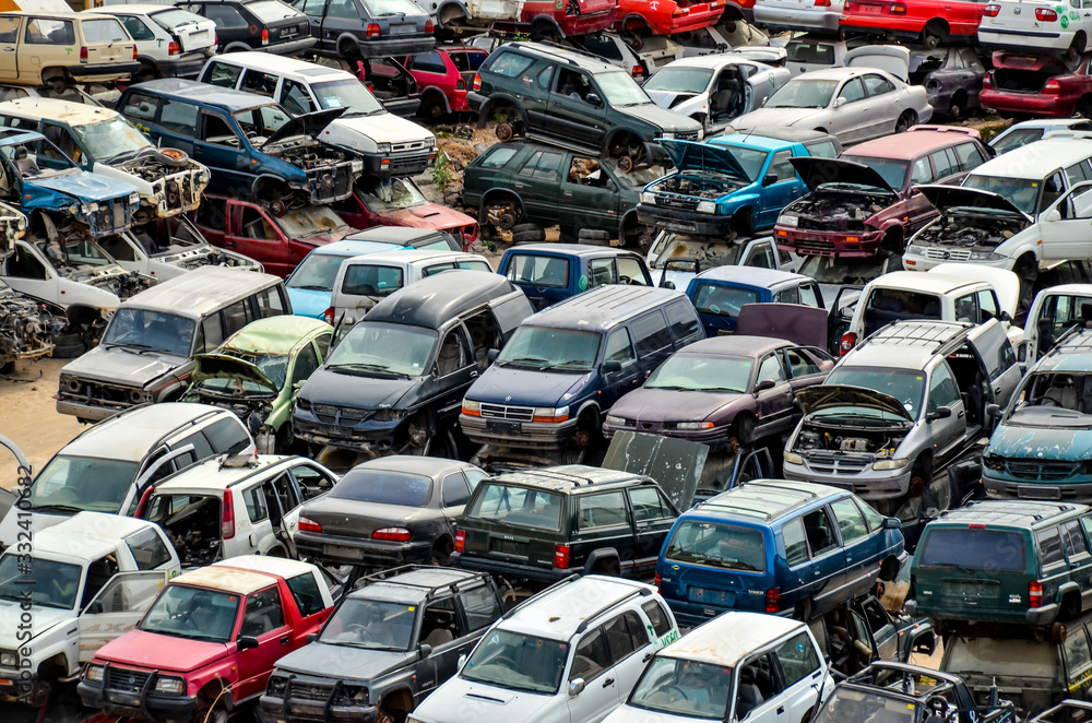 Old Junk Cars On Junkyard Stock Photo | Adobe Stock