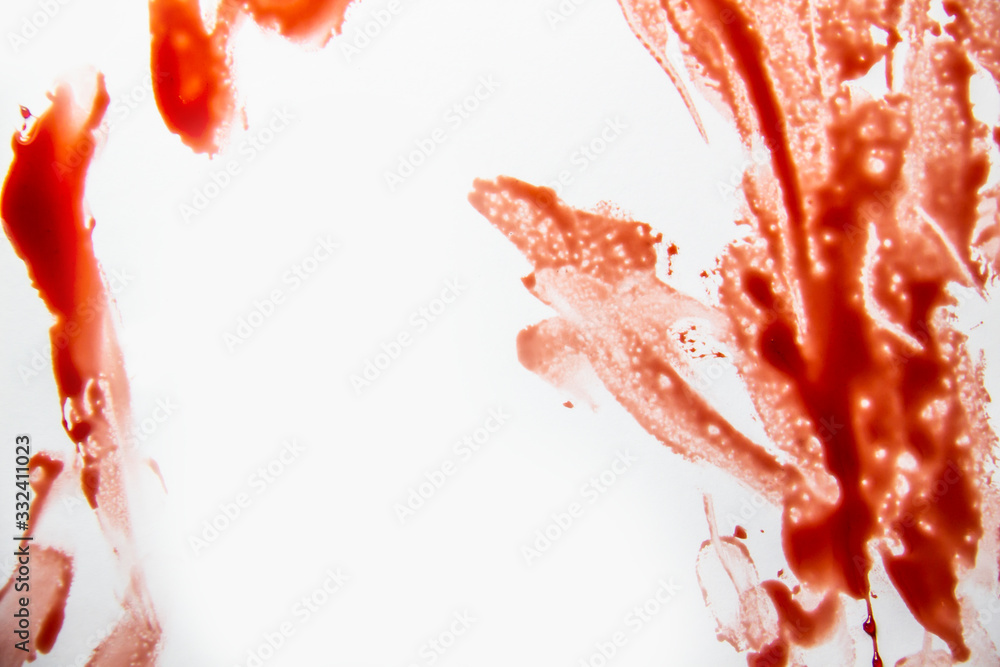 A smeared blood against white background. Bloody pattern. Concepts of ...