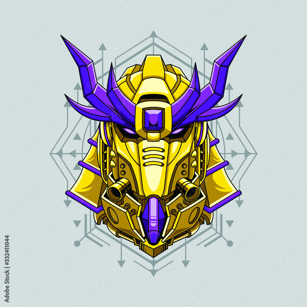 Mecha head samurai with sacred geometry pattern Stock Vector | Adobe Stock