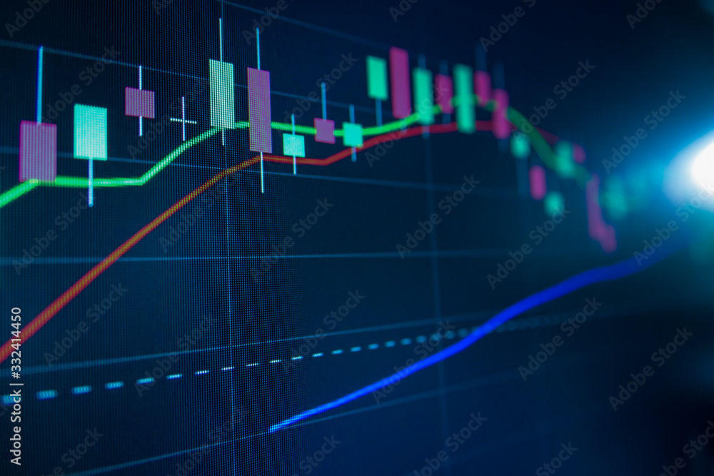 Blue Stock Exchange Market trading graph on screen monitor for economic ...