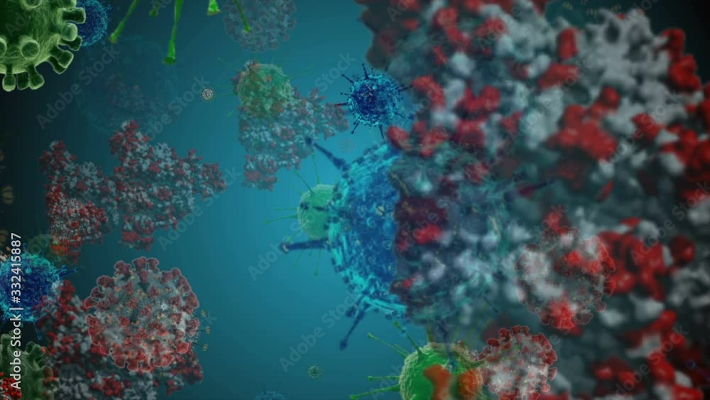 Medical illustration 2d, 3d animation background of cells, bacteria ...