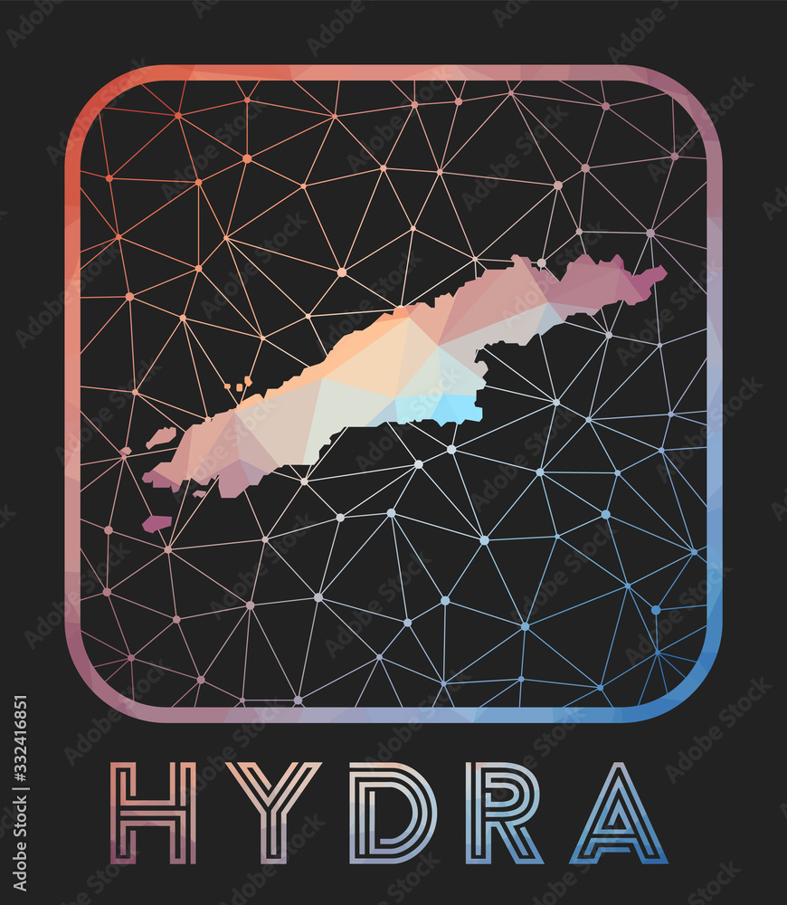 Hydra map design. Vector low poly map of the island. Hydra icon in ...