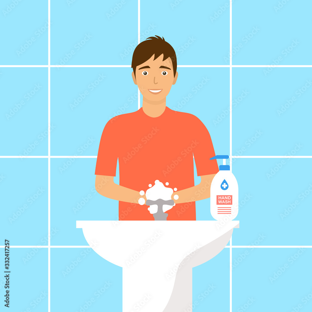 A man washing his hands in the sink concept vector illustration front ...